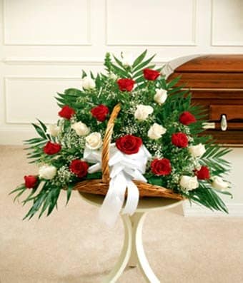 Red & White Rose Fireside Basket – City Flower Shop